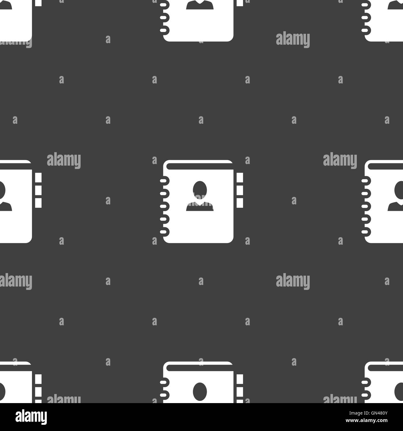 Notebook, address, phone book icon sign. Seamless pattern on a gray ...