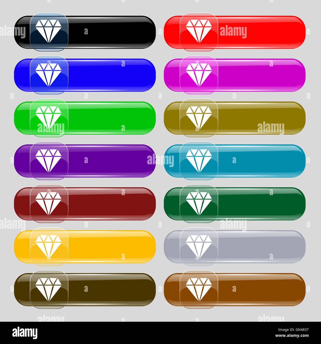 diamond icon sign. Set from fourteen multi-colored glass buttons with ...