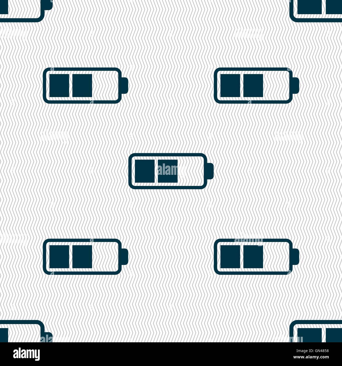 Battery half icon sign. Seamless pattern with geometric texture. Vector ...
