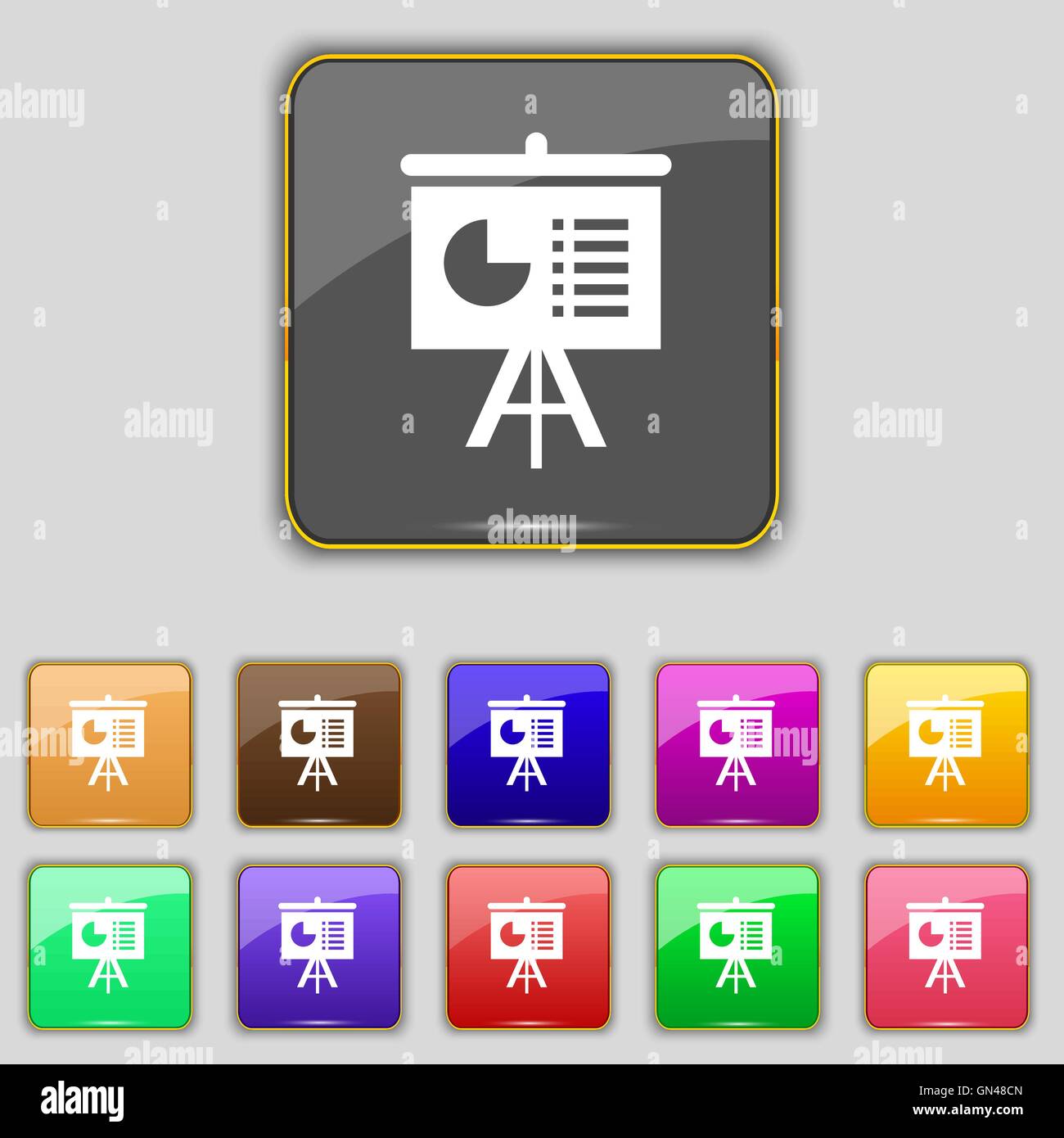 presentation board icon sign. Set with eleven colored buttons for your ...