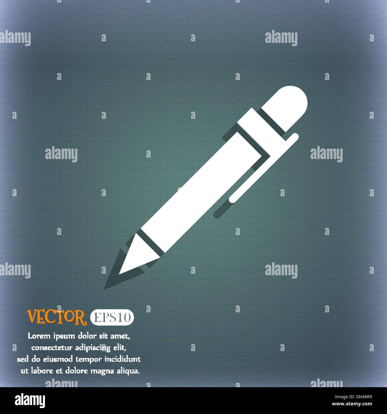 pen icon. On the blue-green abstract background with shadow and space ...