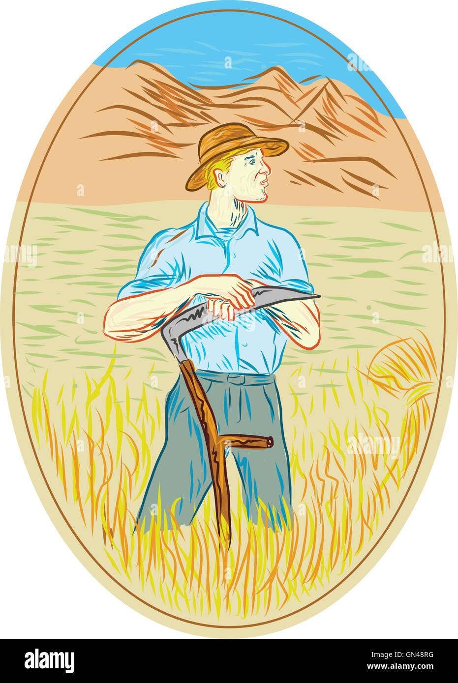 Farmer harvest wheat Stock Vector Images - Alamy