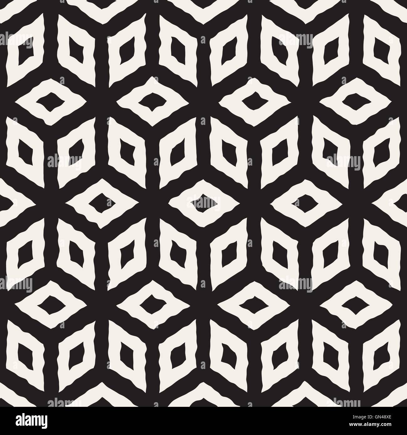 Vector Seamless Black And White Hand Painted Line Geometric Cube ...