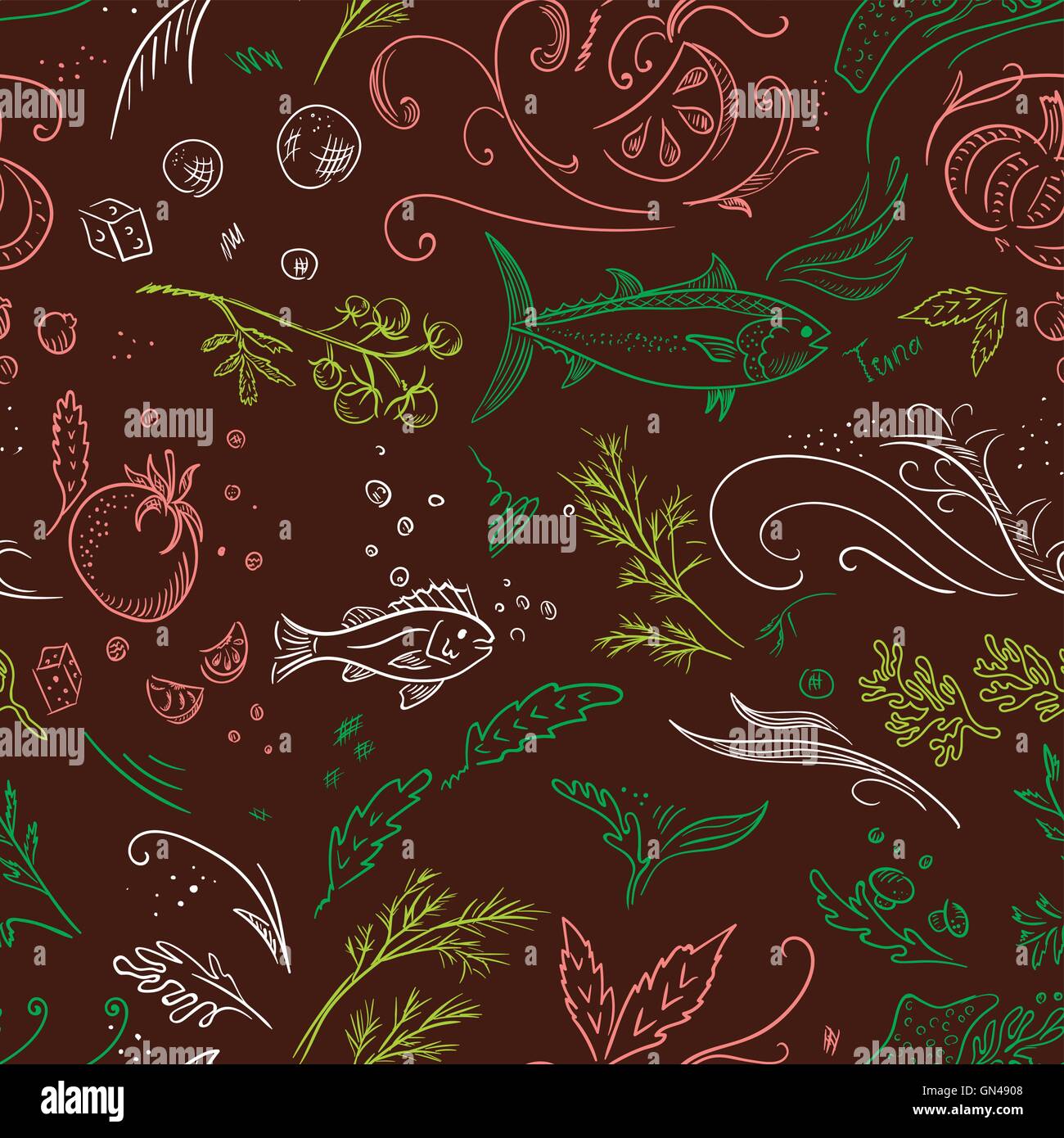 Food line drawing fish hi-res stock photography and images - Alamy