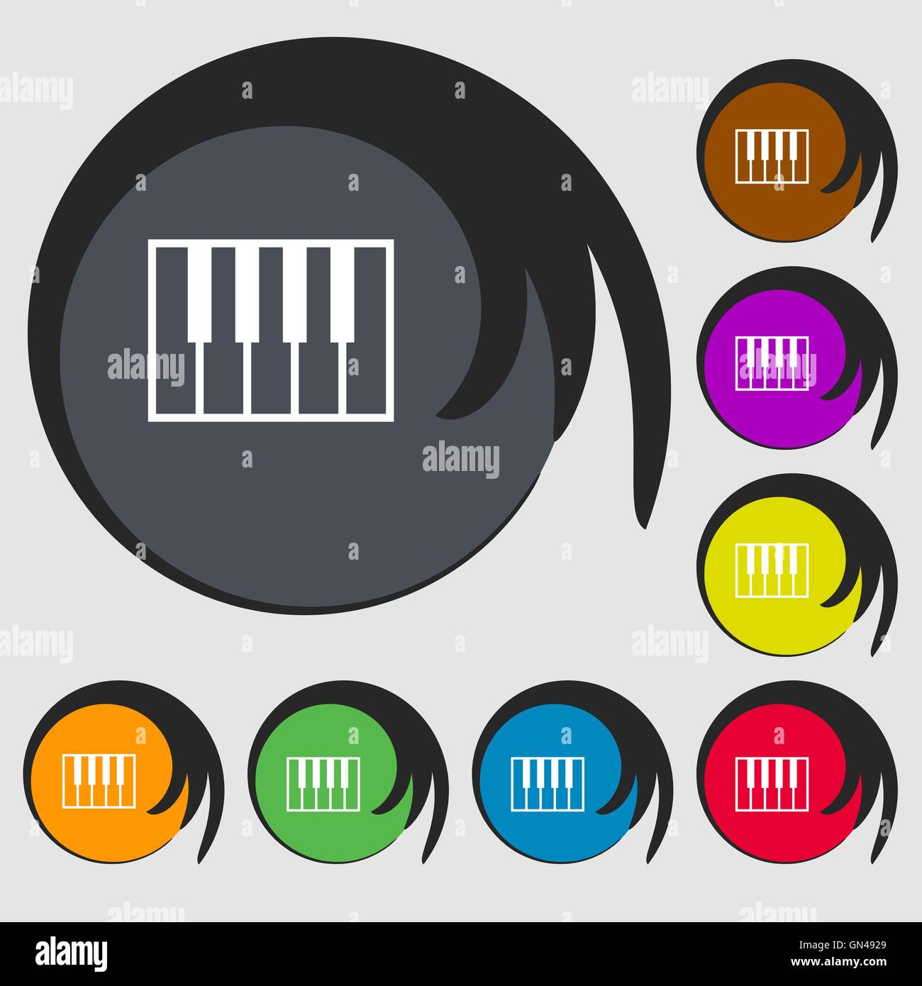 piano key icon. Symbols on eight colored buttons. Vector Stock Vector ...