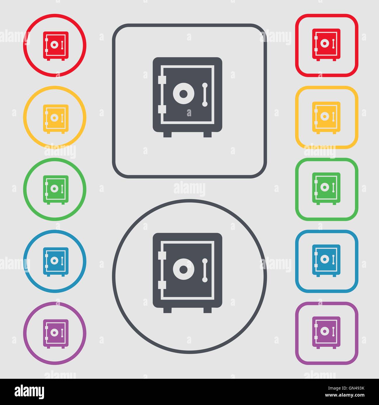 safe icon sign. symbol on the Round and square buttons with frame ...