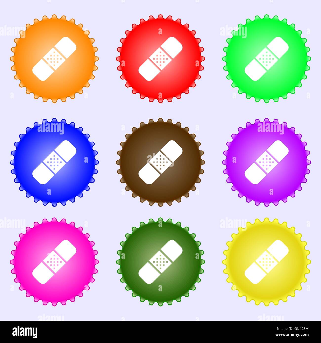 Plaster icon sign. A set of nine different colored labels. Vector Stock ...