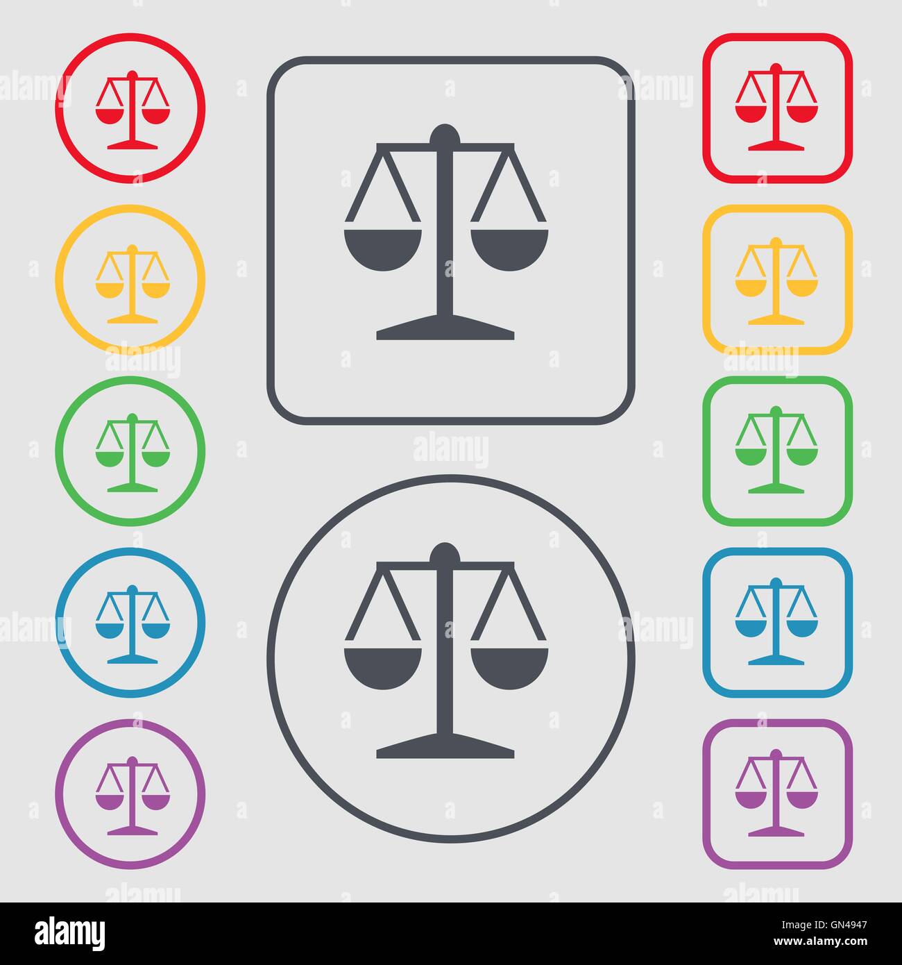 Libra icon sign. symbol on the Round and square buttons with frame ...