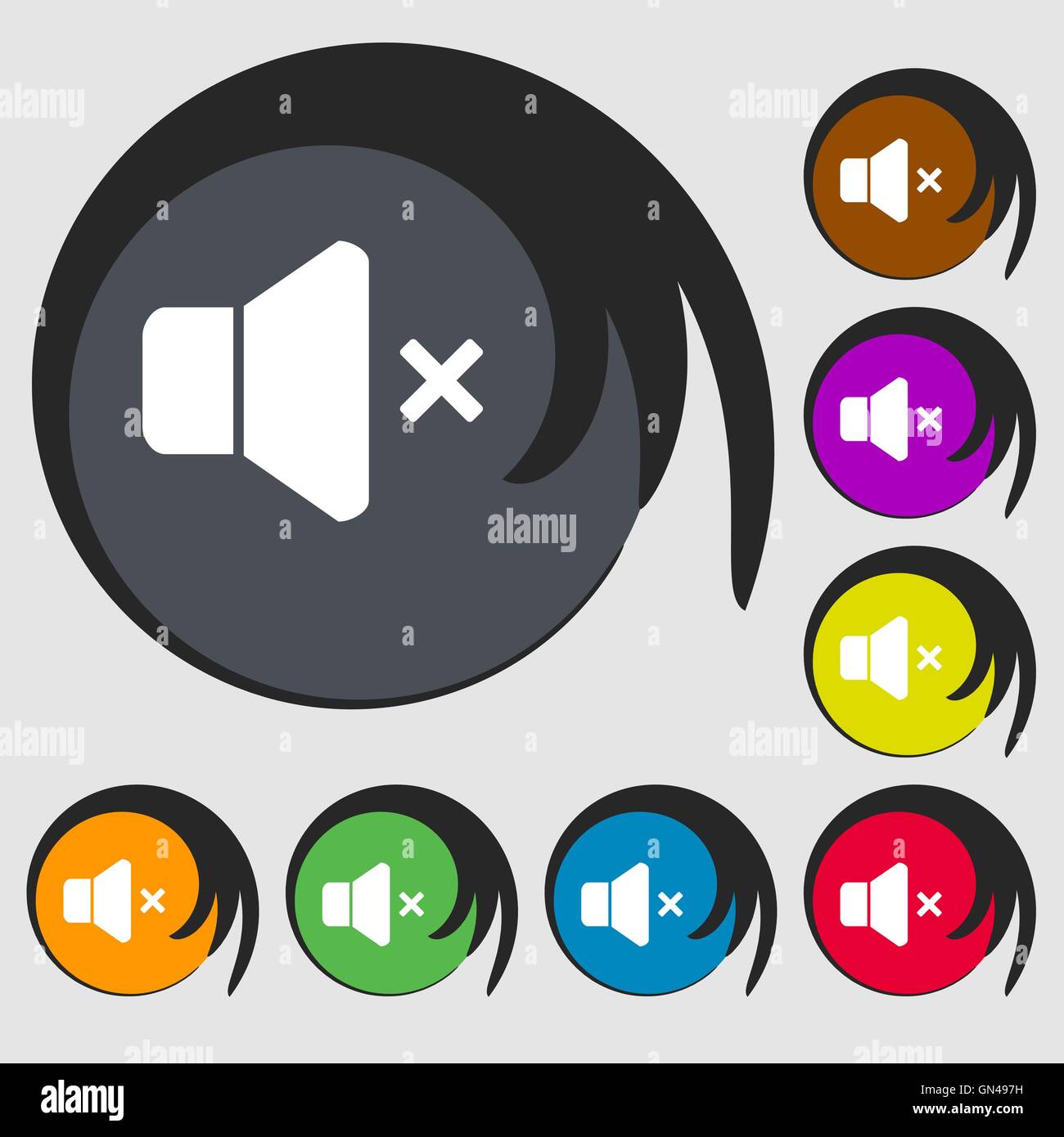 No Volume icon. Symbols on eight colored buttons. Vector Stock Vector ...