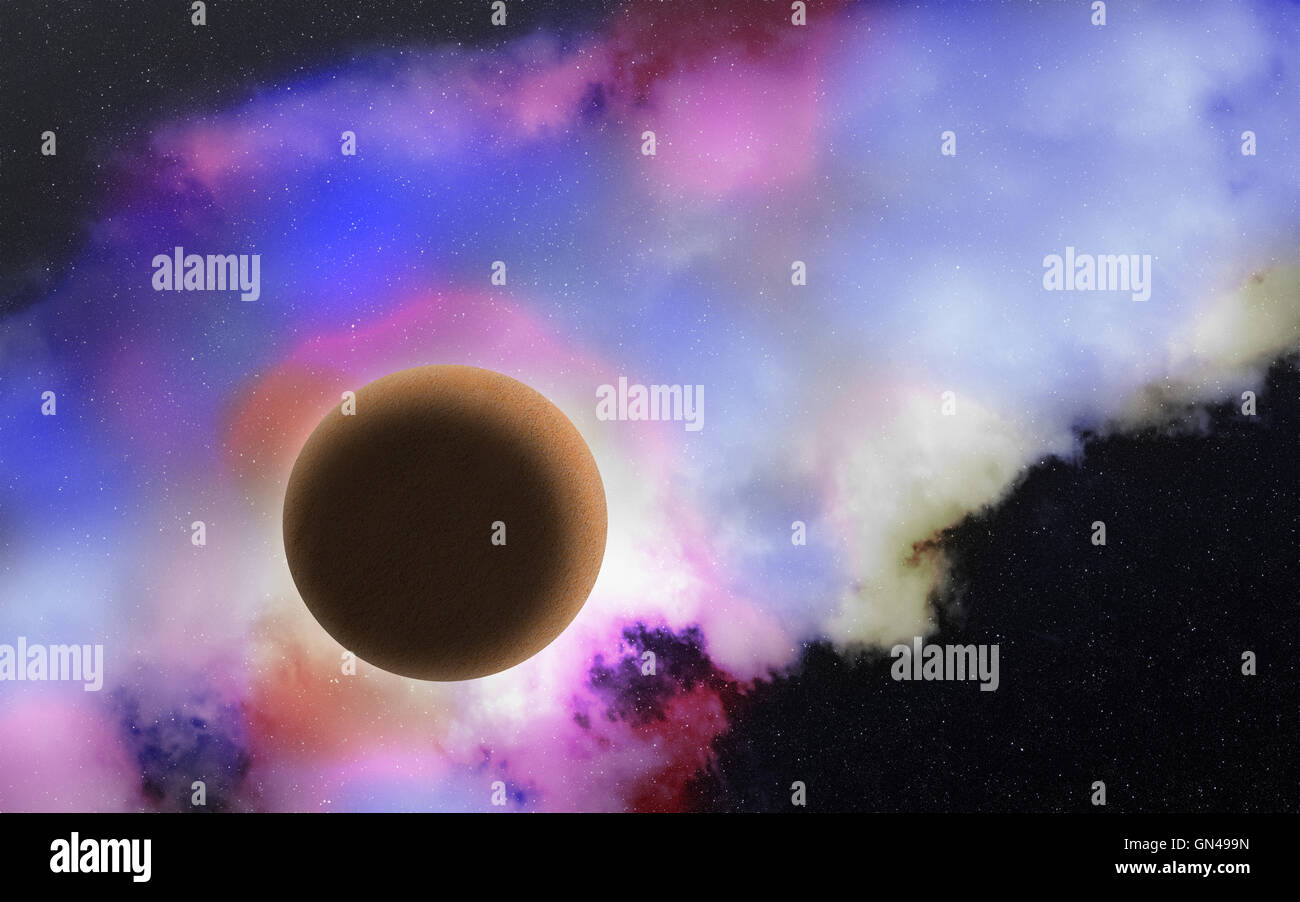 Scenic view of deep outer space with planet, stars, nebula. Cosmic ...