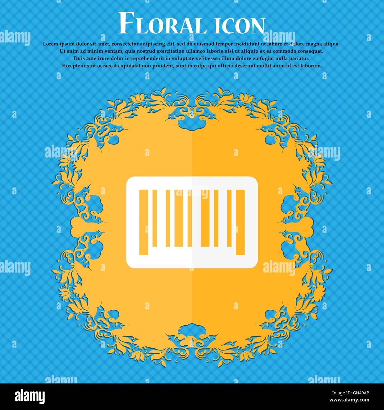 barcode icon. Floral flat design on a blue abstract background with ...