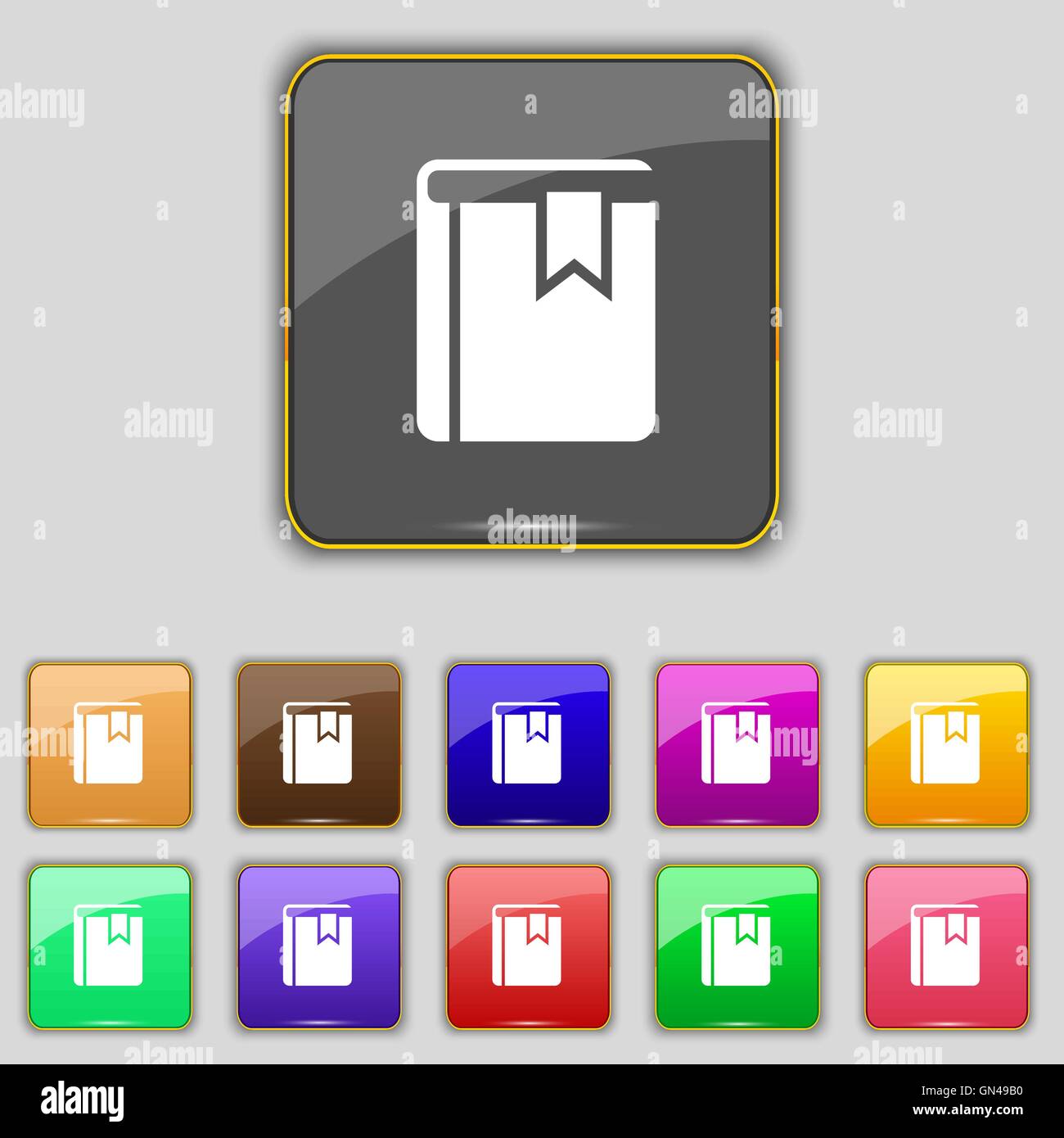 Book bookmark icon sign. Set with eleven colored buttons for your site ...