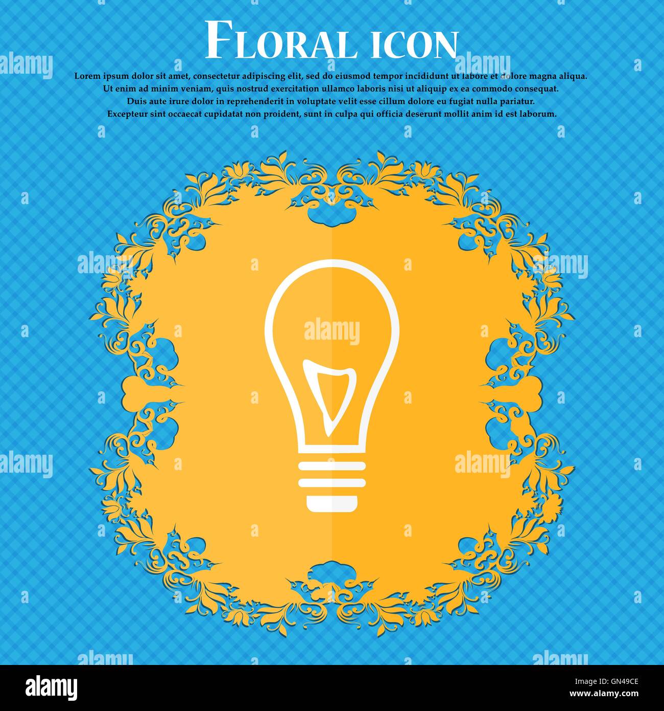 Light bulb icon. Floral flat design on a blue abstract background with ...