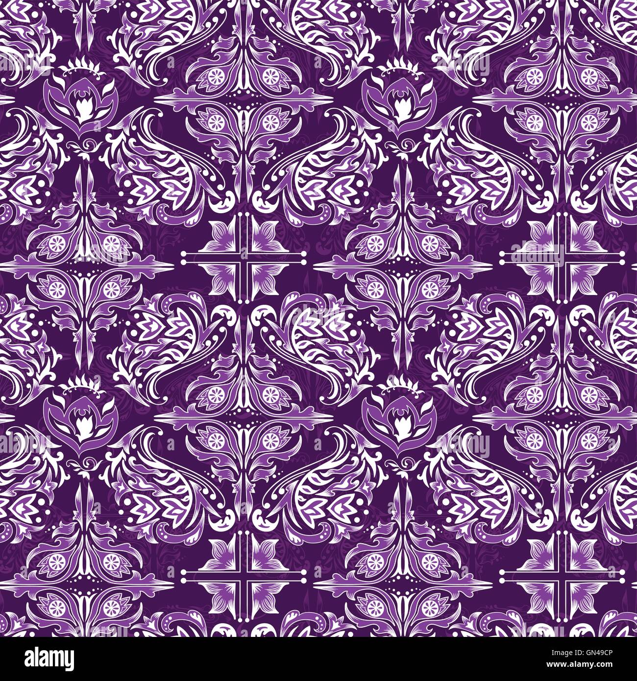 White on purple damask pattern Stock Vector Image & Art - Alamy