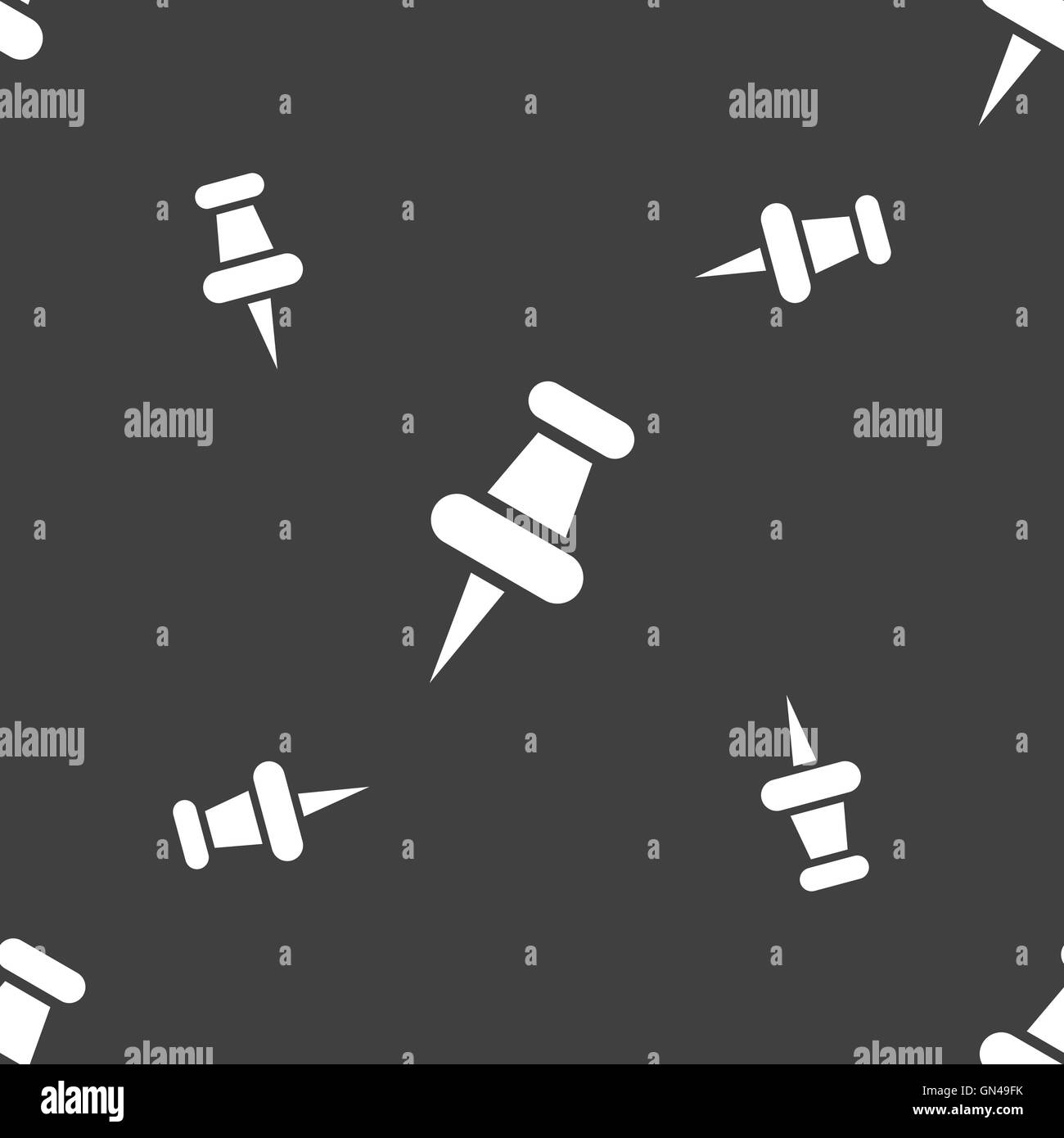 push pin icon sign. Seamless pattern on a gray background. Vector Stock ...