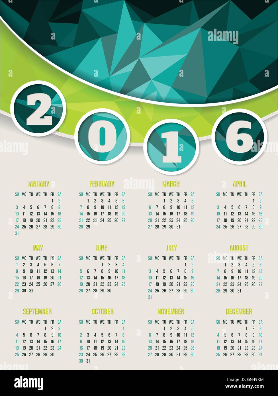 Colorful 2016 calendar template with triangle background Stock Vector ...