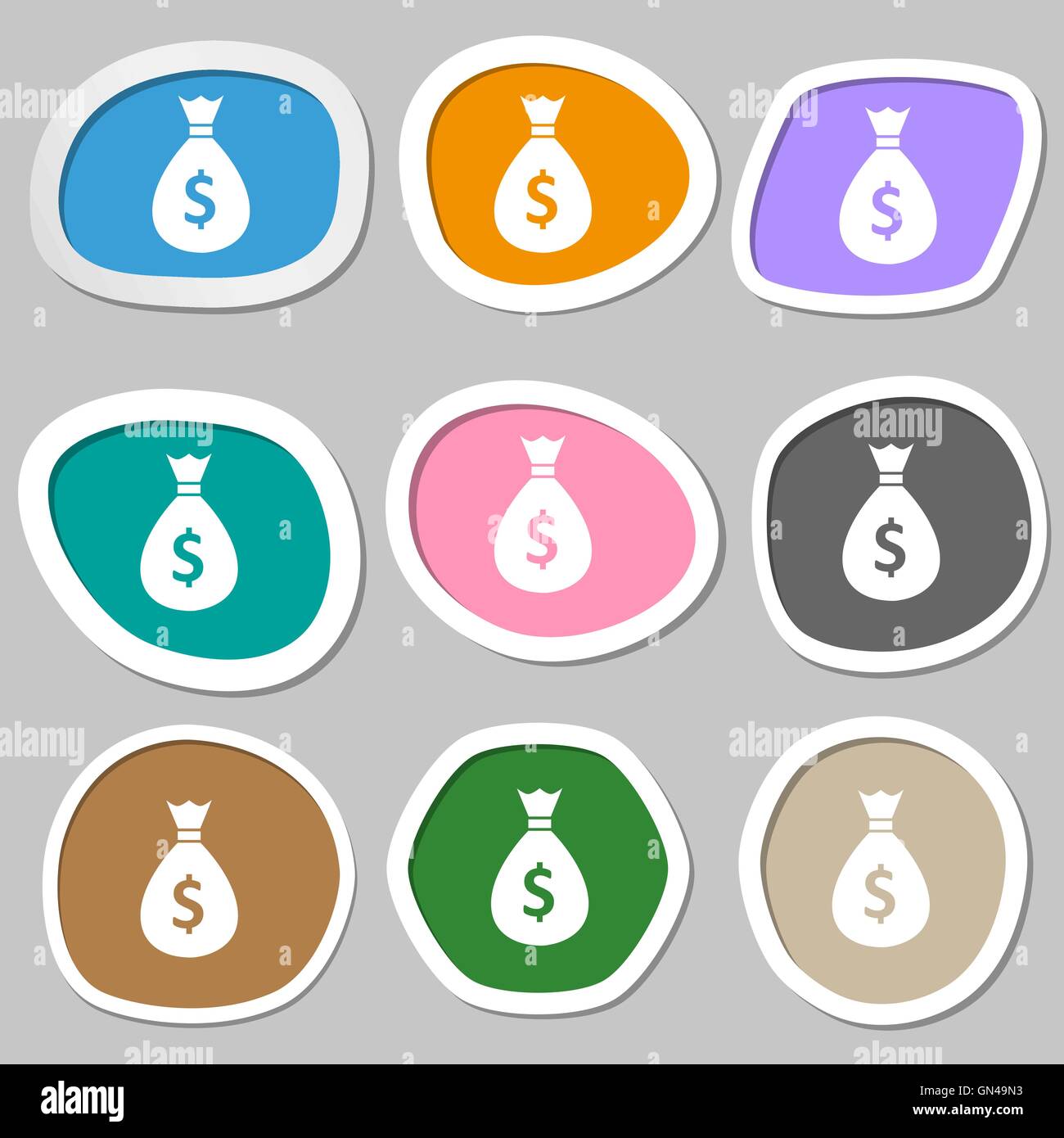 dollar money bag symbols. Multicolored paper stickers. Vector Stock ...