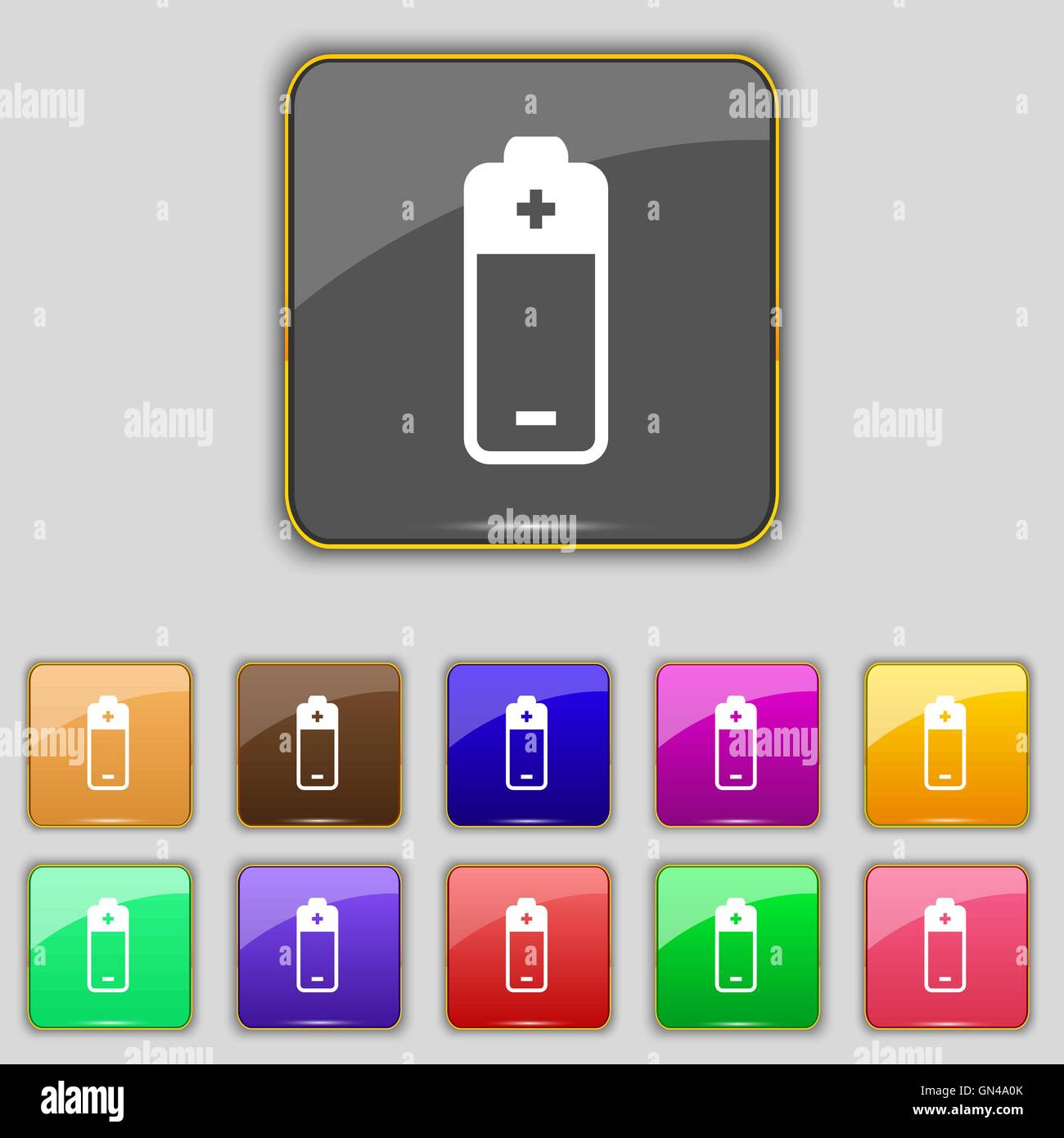 battery icon sign. Set with eleven colored buttons for your site ...