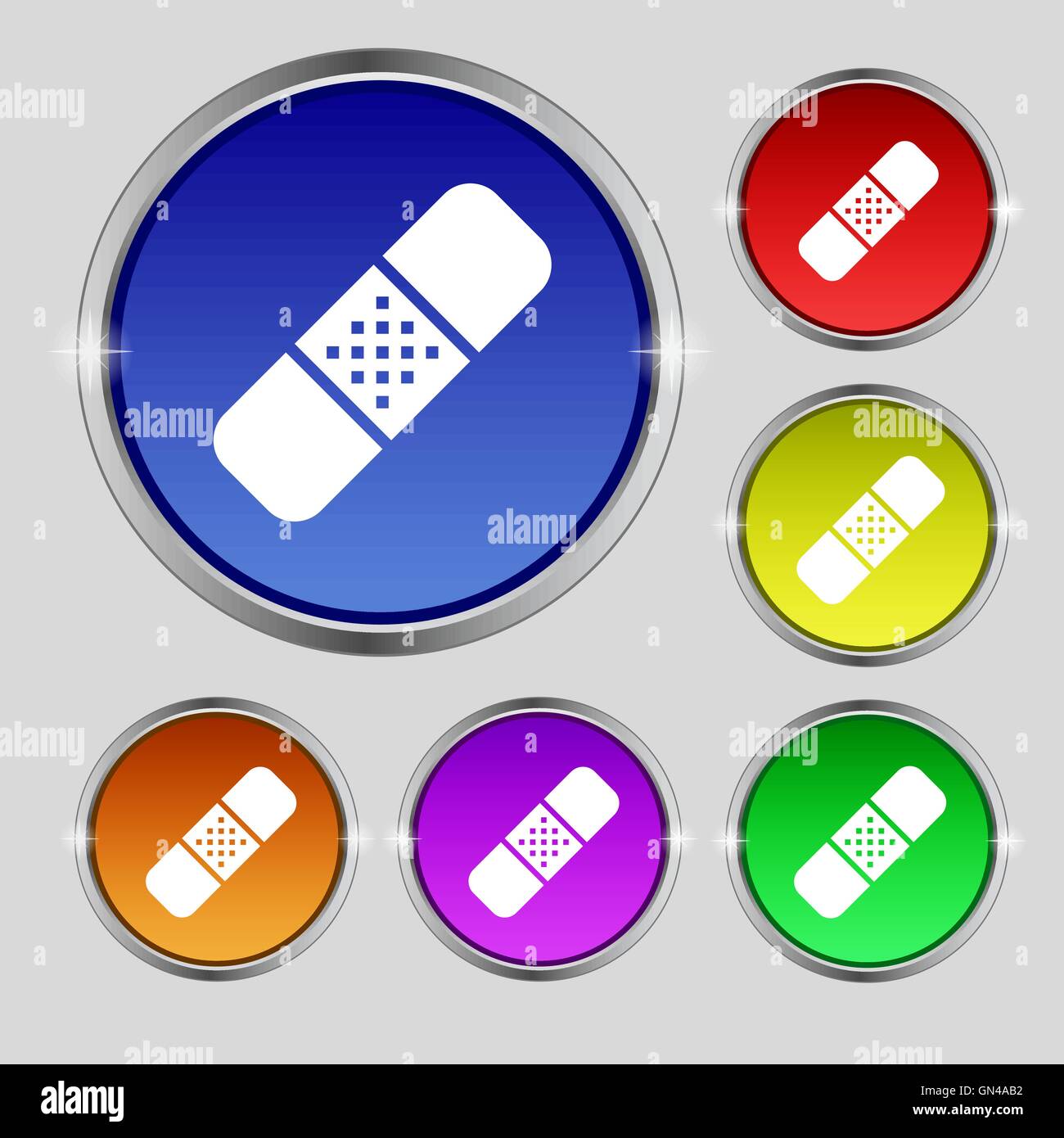 Plaster icon sign. Round symbol on bright colourful buttons. Vector ...