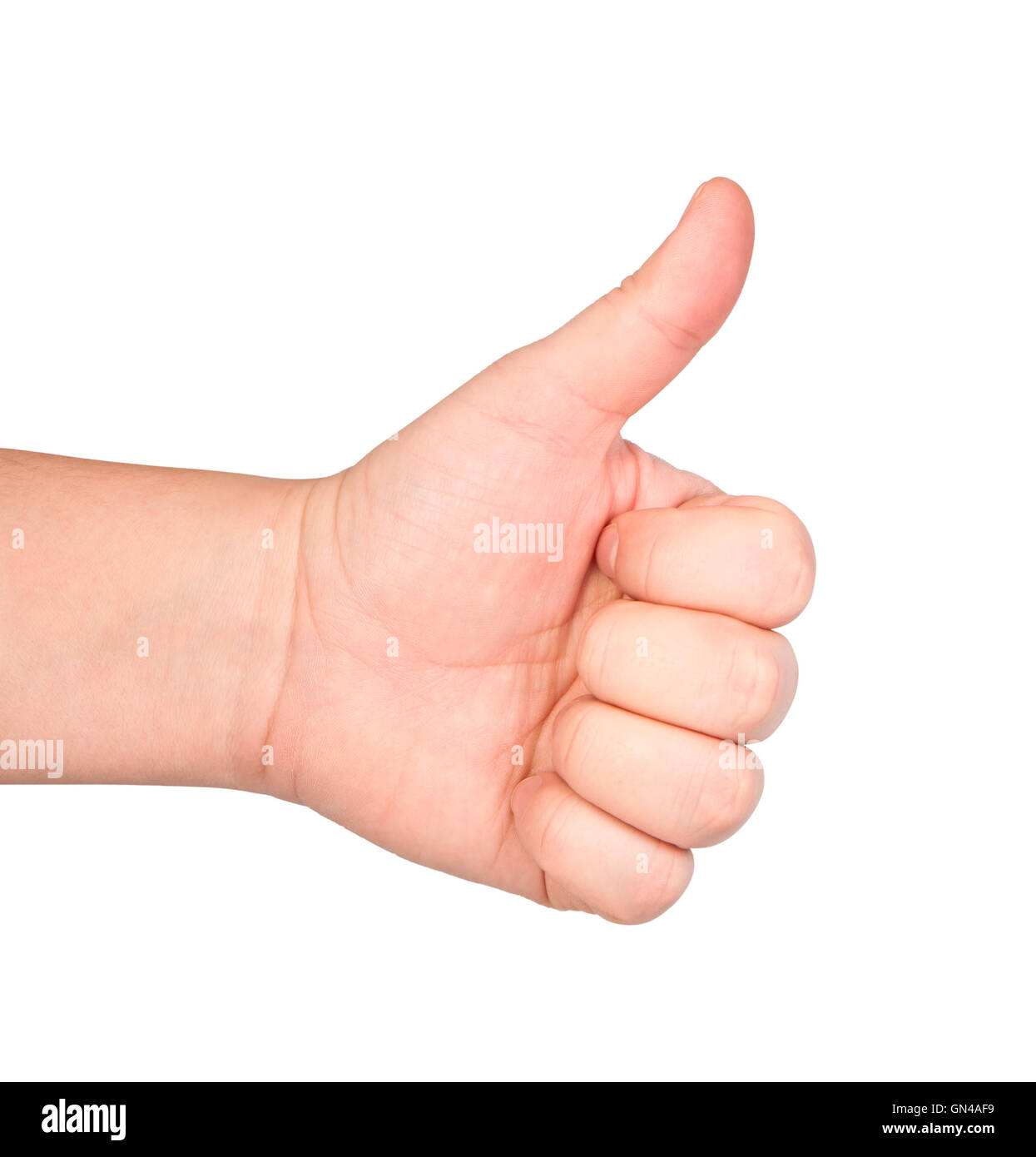 Men's hand doing thumbs up isolated on white background Stock Photo - Alamy