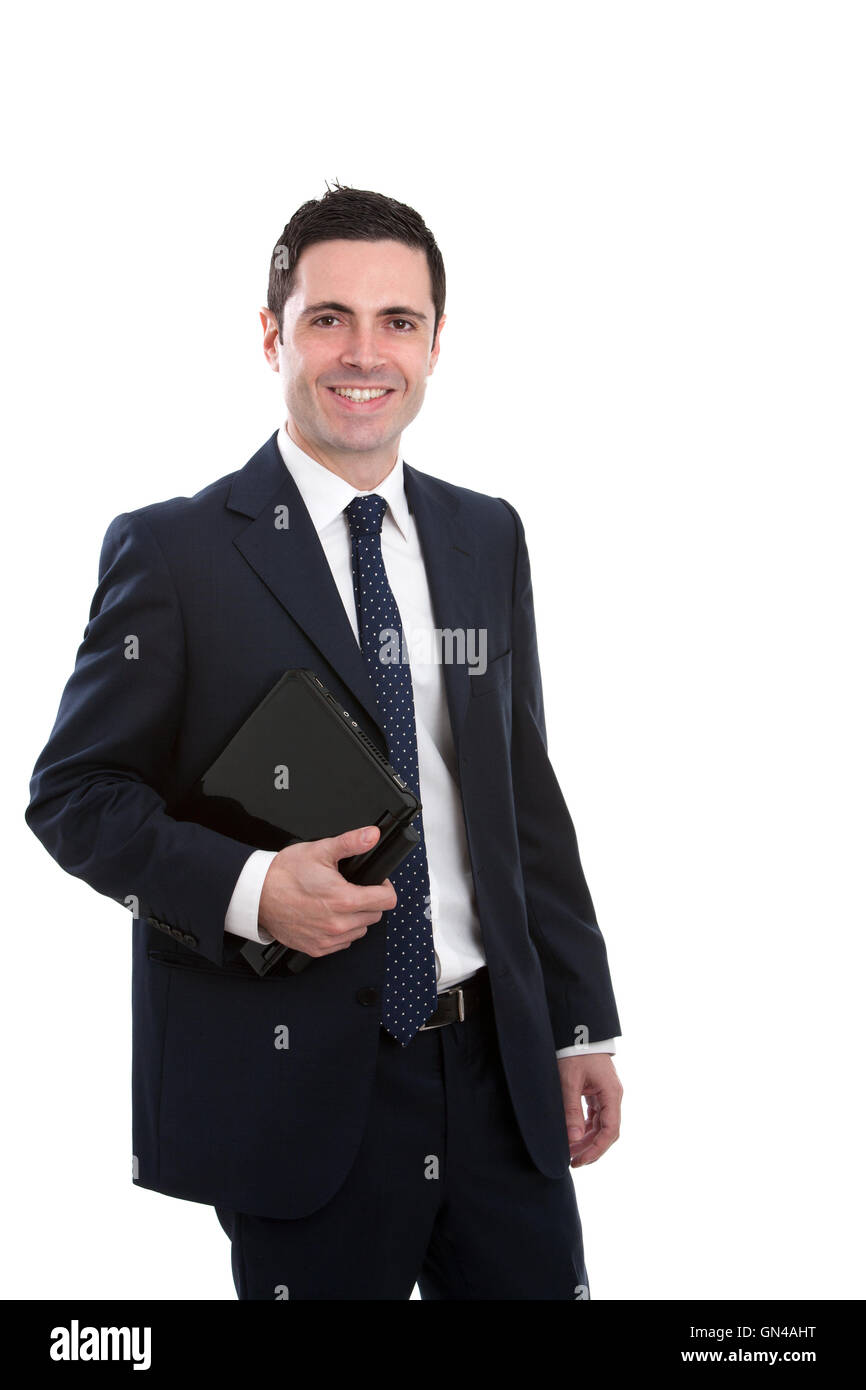Portrait of business man holding laptop Stock Photo - Alamy
