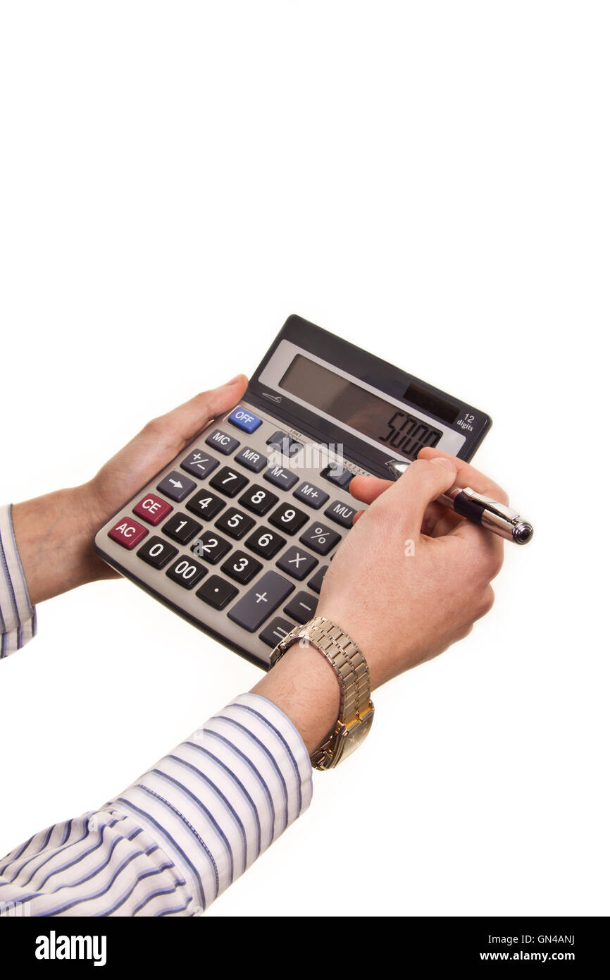 Male businessman using a calculator Stock Photo - Alamy