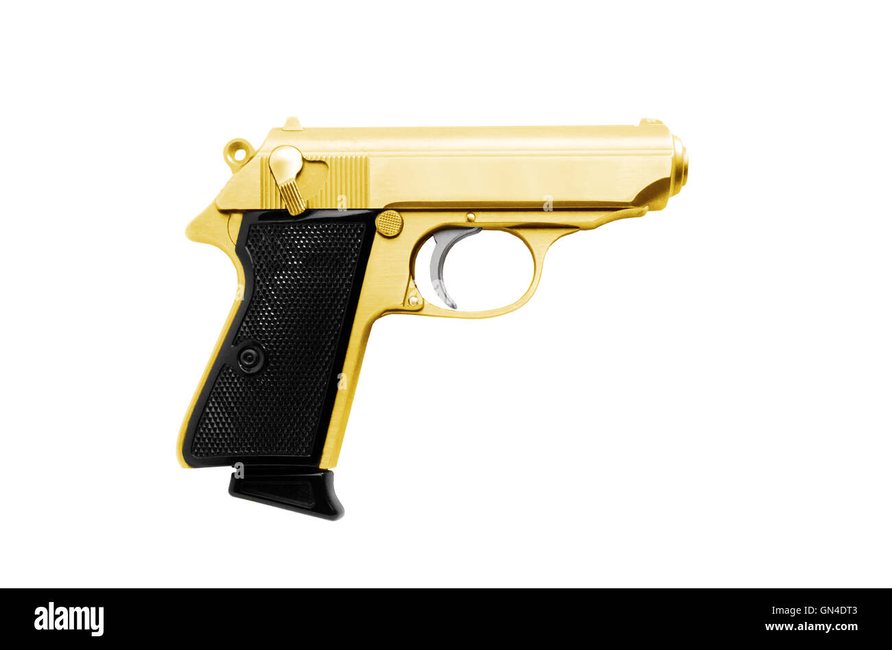 Golden revolver gun isolated on white Stock Photo - Alamy