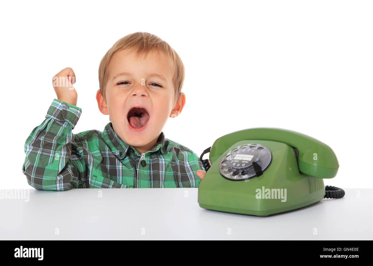 Boy with telephone Stock Photo - Alamy