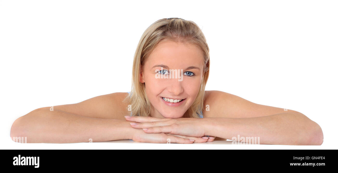 Woman bending over a wall Stock Photo - Alamy
