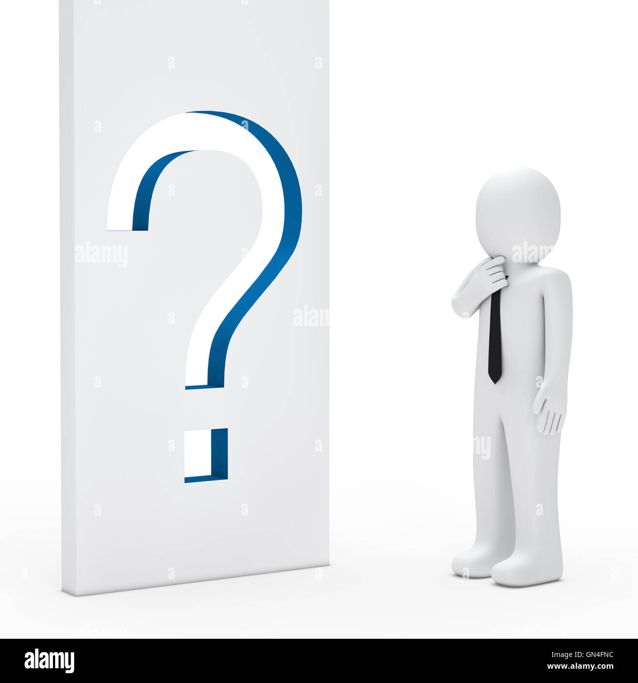 Businessman question mark wall Stock Photo - Alamy