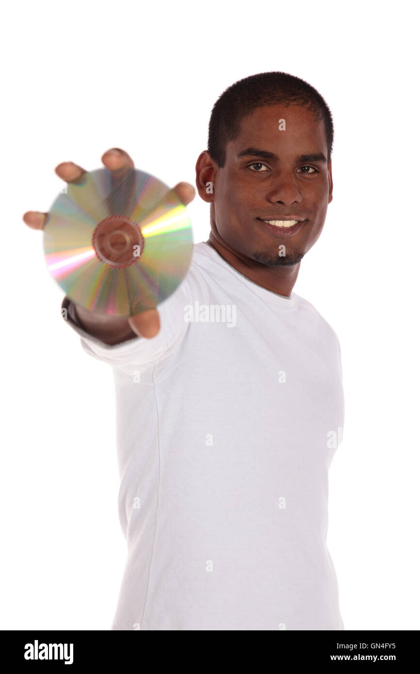 Attractive man holding dvd Stock Photo - Alamy