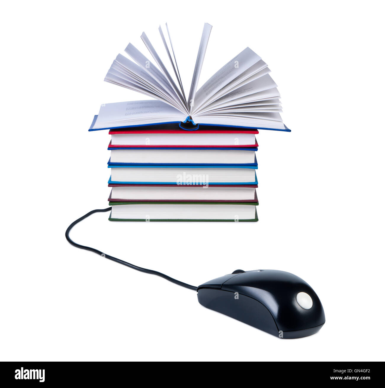 Computer mouse and stack of books isolated on white background Stock ...