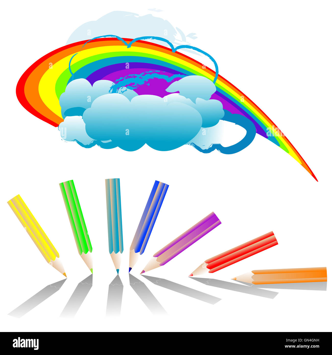 Rainbow crayon drawing Cut Out Stock Images & Pictures - Alamy