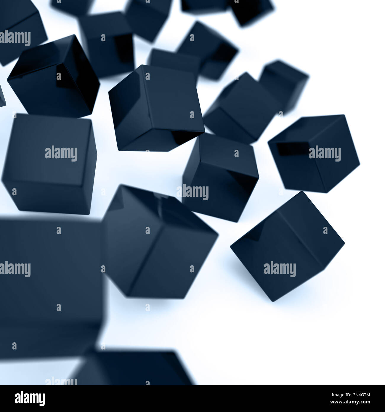 Falling and hitting dark blue cubes Stock Photo - Alamy