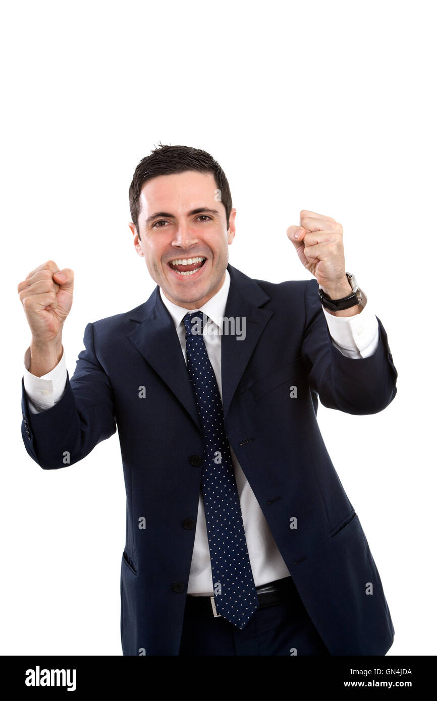 portrait of business man crying victory Stock Photo - Alamy