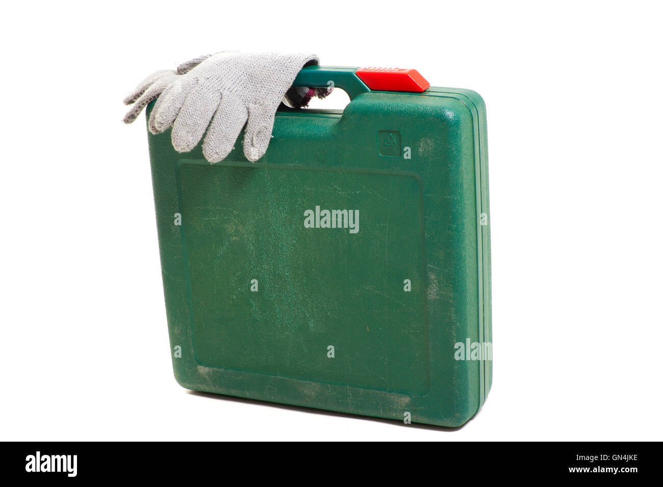 tool box with gloves isolated on white Stock Photo - Alamy