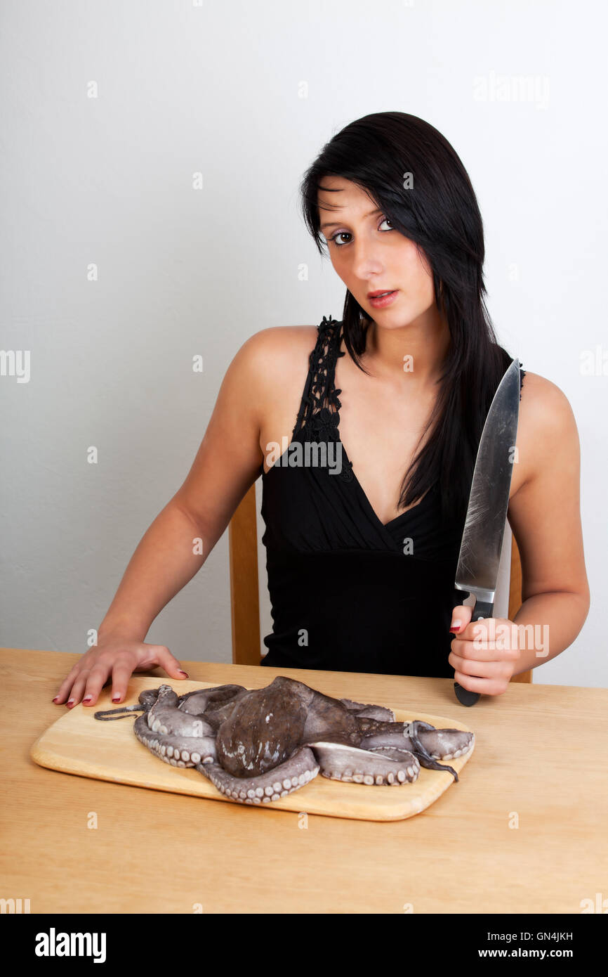 girl with an octopus Stock Photo - Alamy