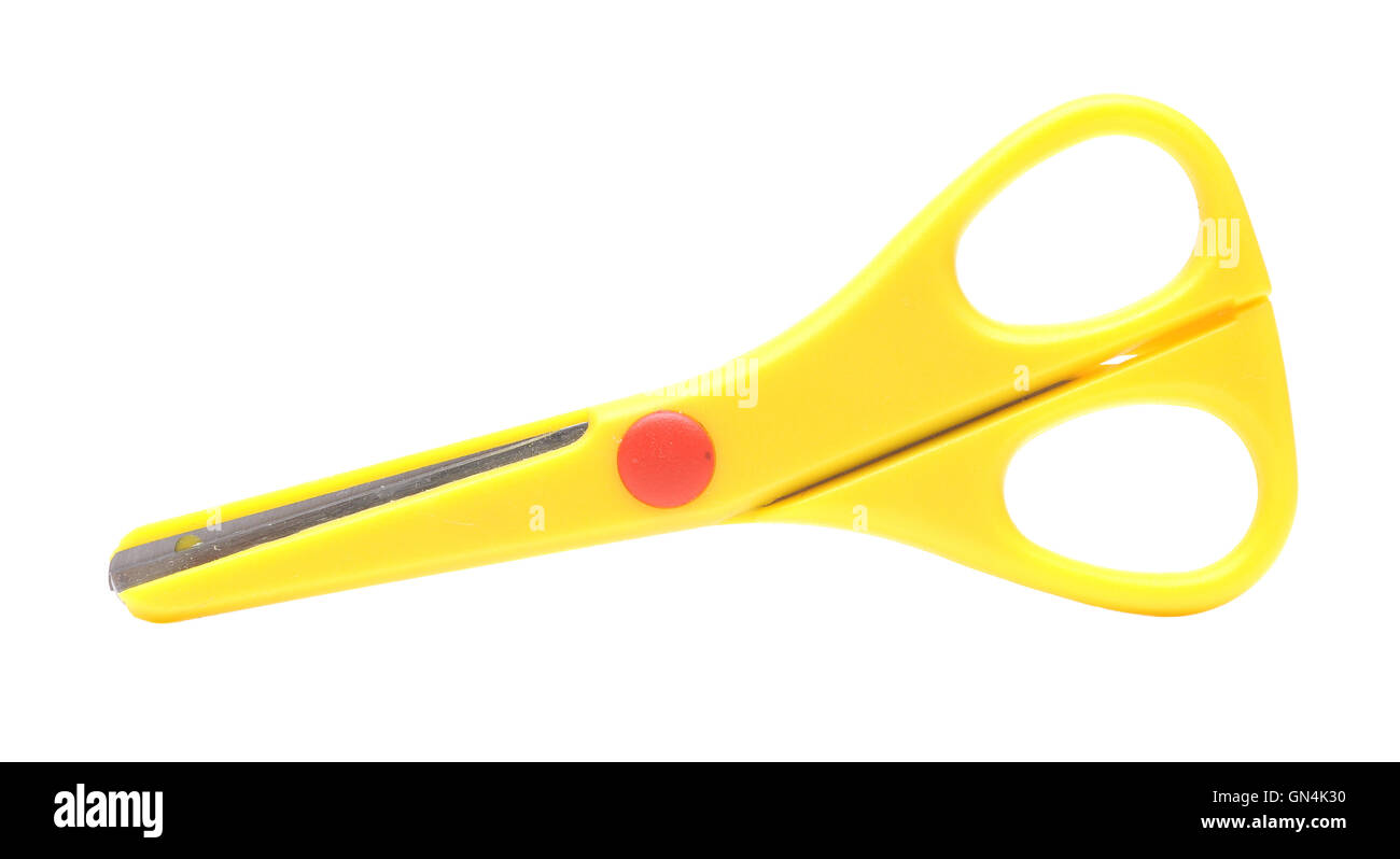Yellow scissors isolated on a white background Stock Photo - Alamy