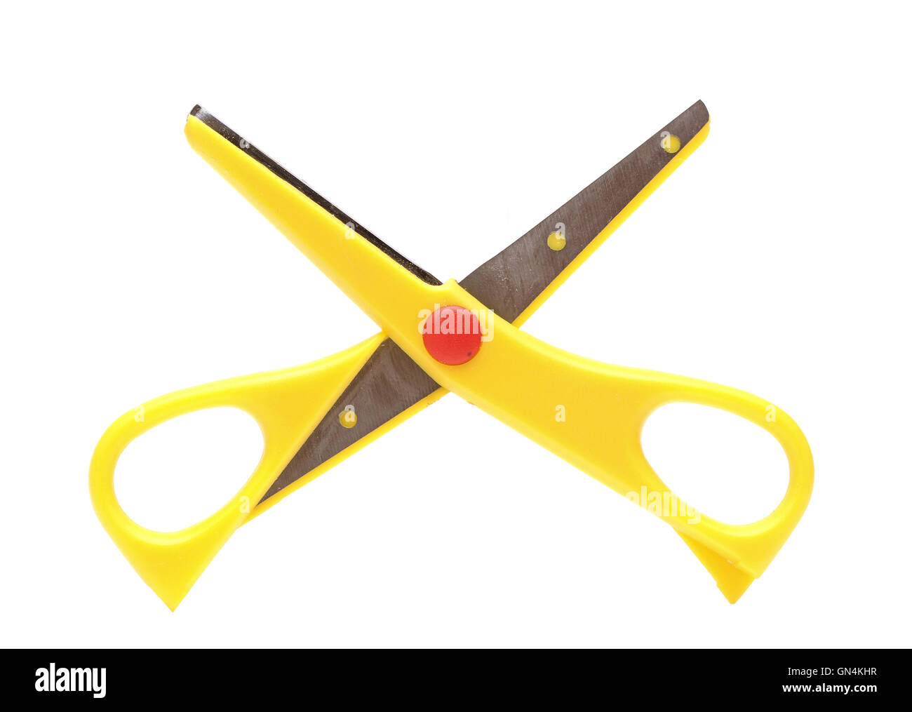Yellow scissors isolated on a white background Stock Photo - Alamy