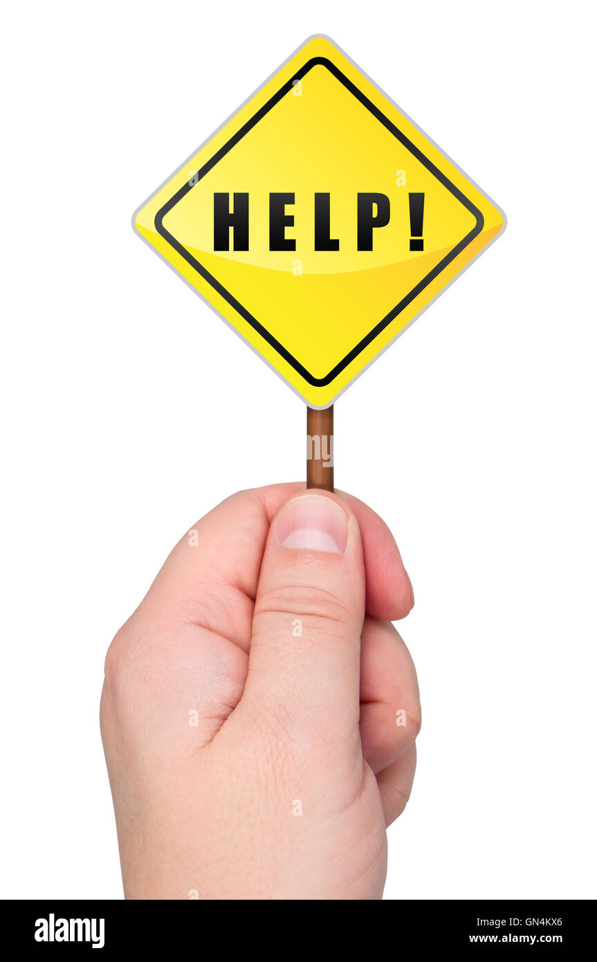 Help road sign in hand isolated on white background Stock Photo - Alamy