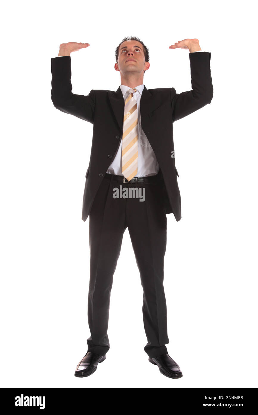 Businessman lifting his arms Stock Photo - Alamy