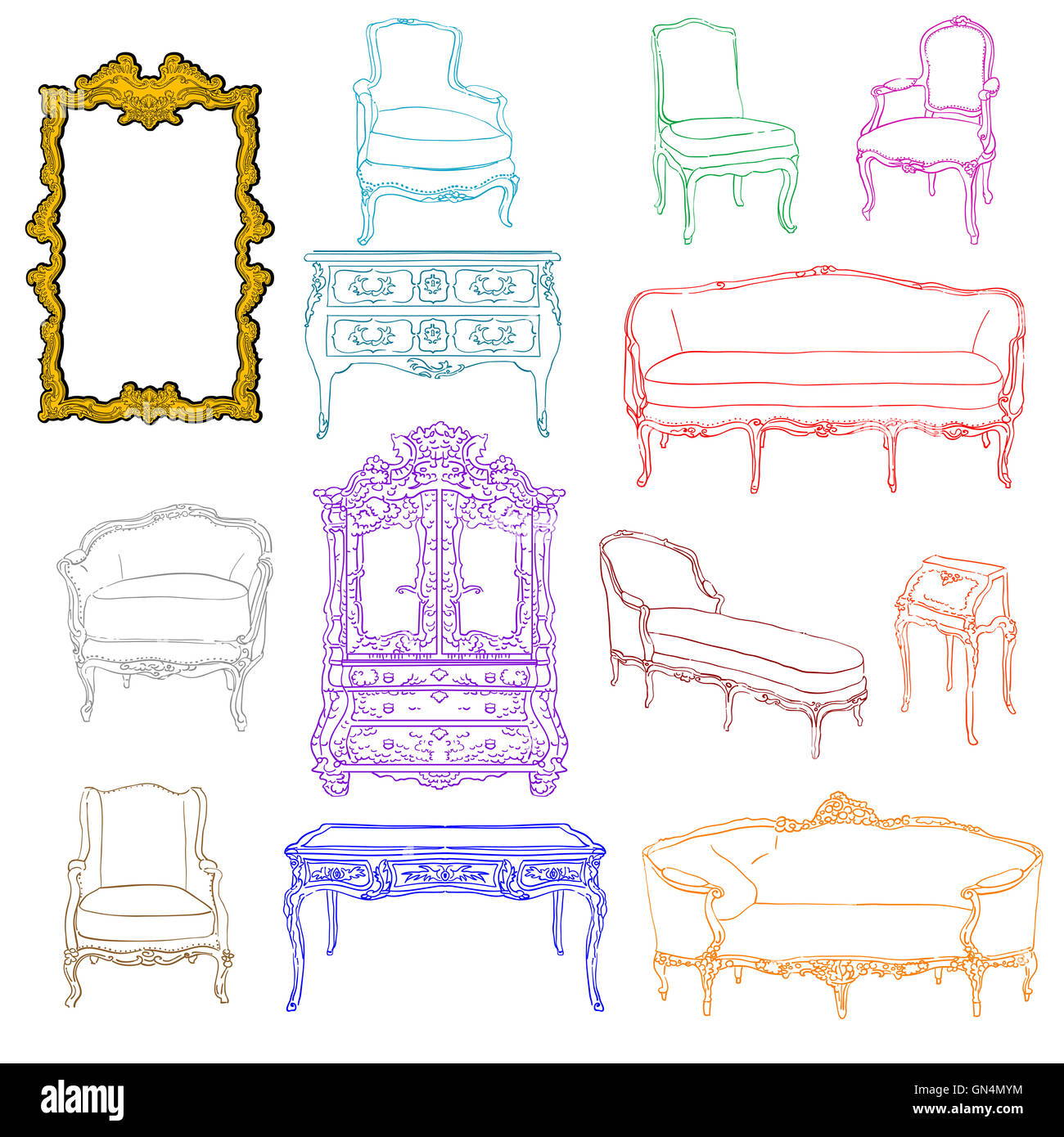 rococo furniture doodles Stock Photo - Alamy