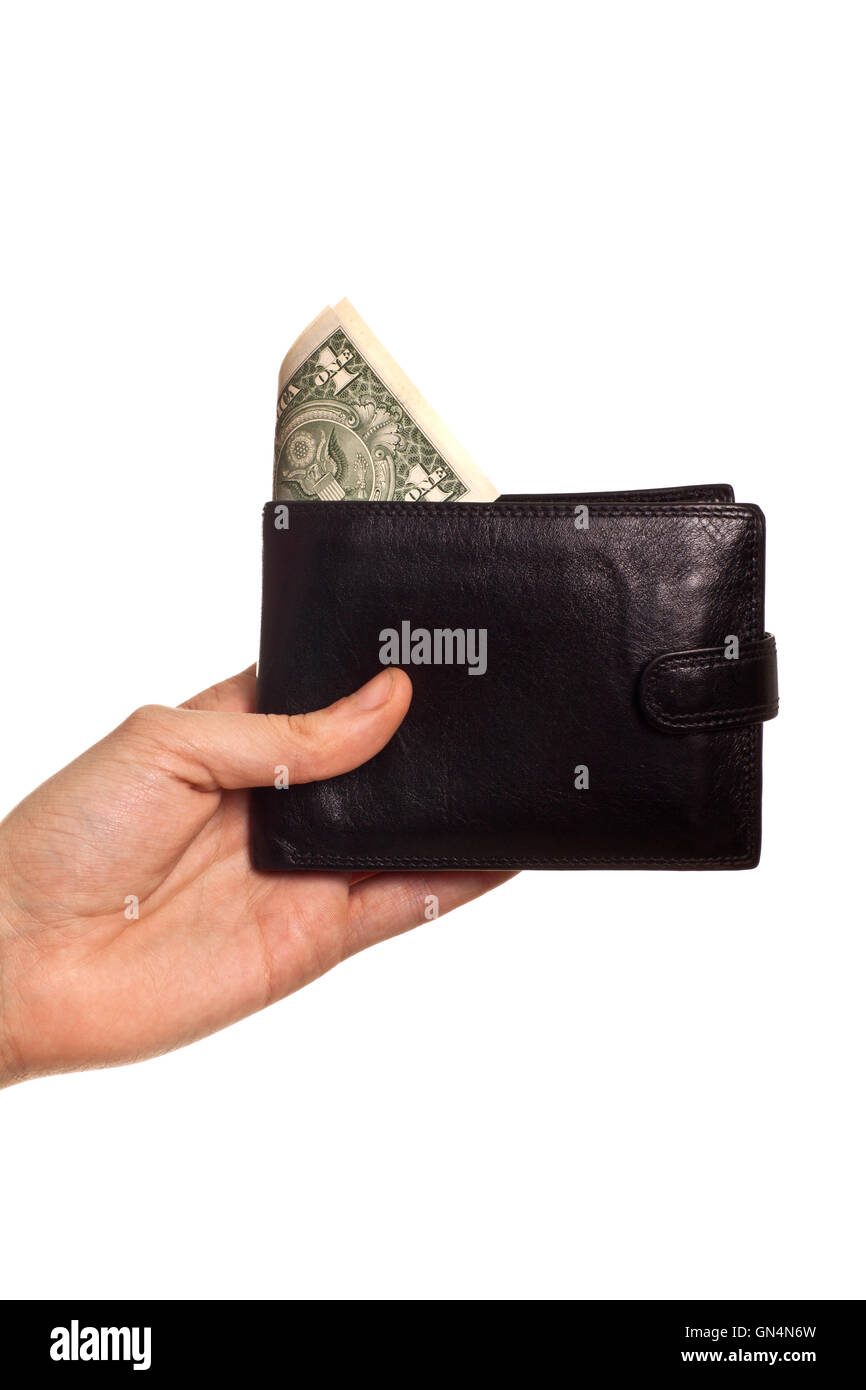 hand holding purse with dollar Stock Photo - Alamy