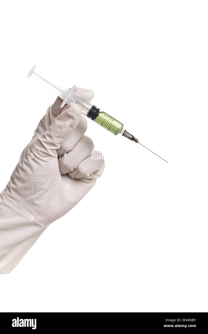 Hand holding syringe isolated on white Stock Photo - Alamy