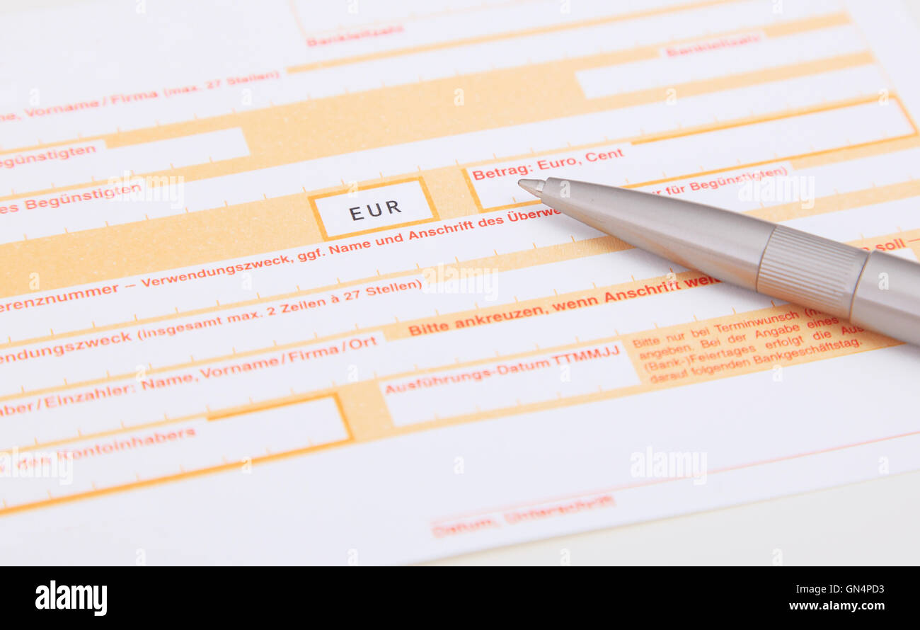 Bank transfer form Stock Photo - Alamy