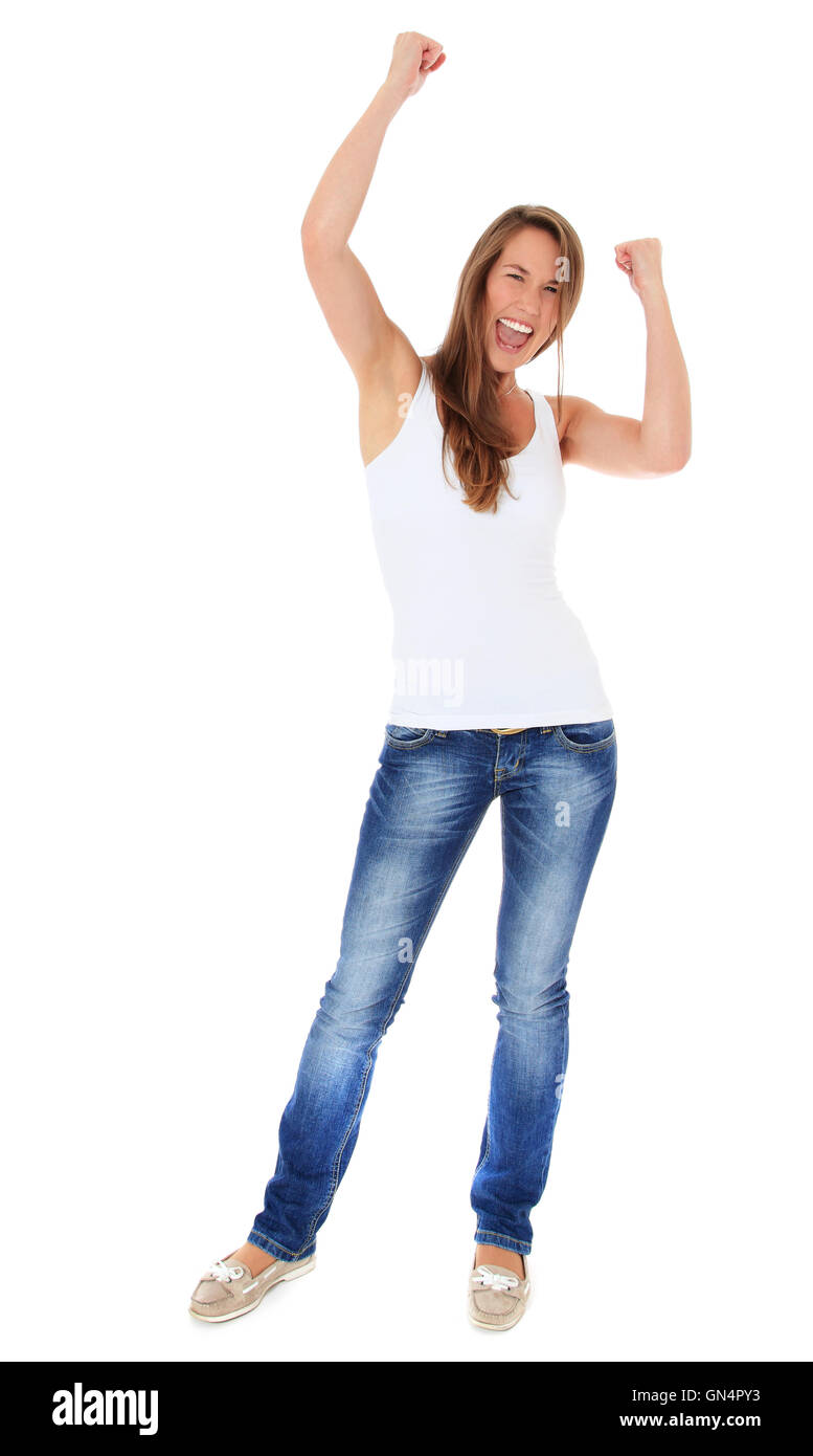 Happy cheering Cut Out Stock Images & Pictures - Alamy