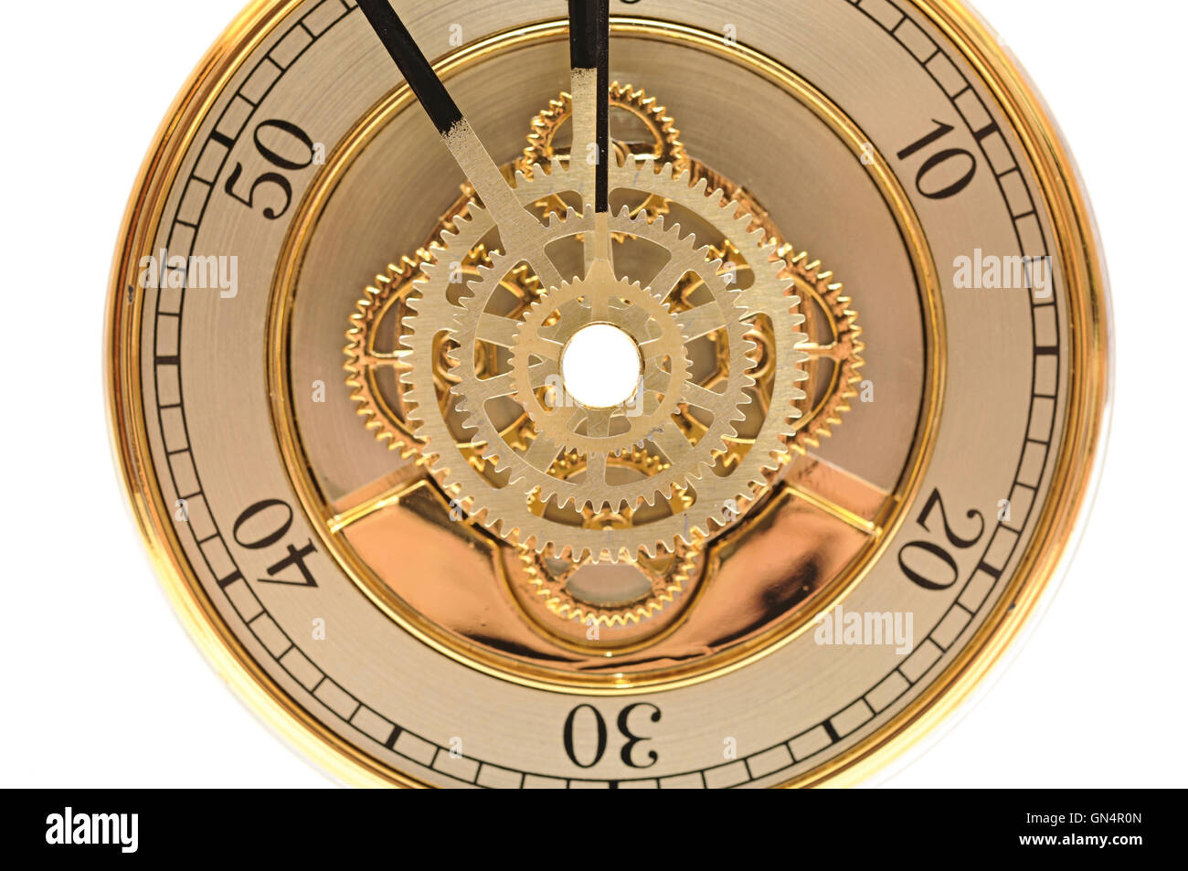 closeup golden clock with gears Stock Photo - Alamy
