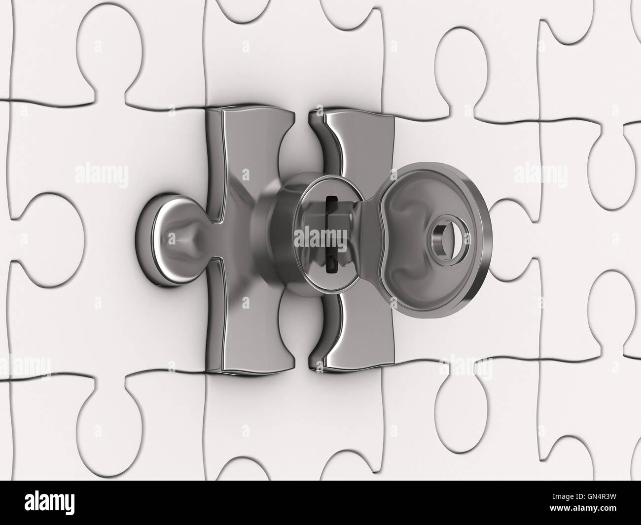 Puzzle with key. 3D image Stock Photo - Alamy