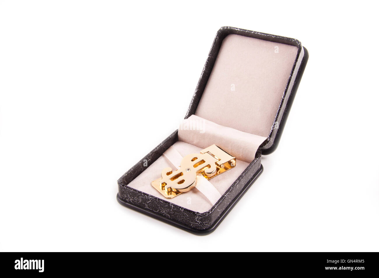 golden clip in box isolated Stock Photo - Alamy
