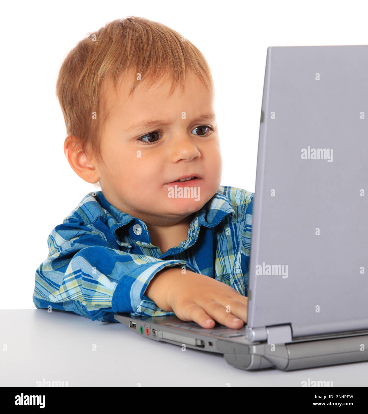 Boy with computer problems Stock Photo - Alamy